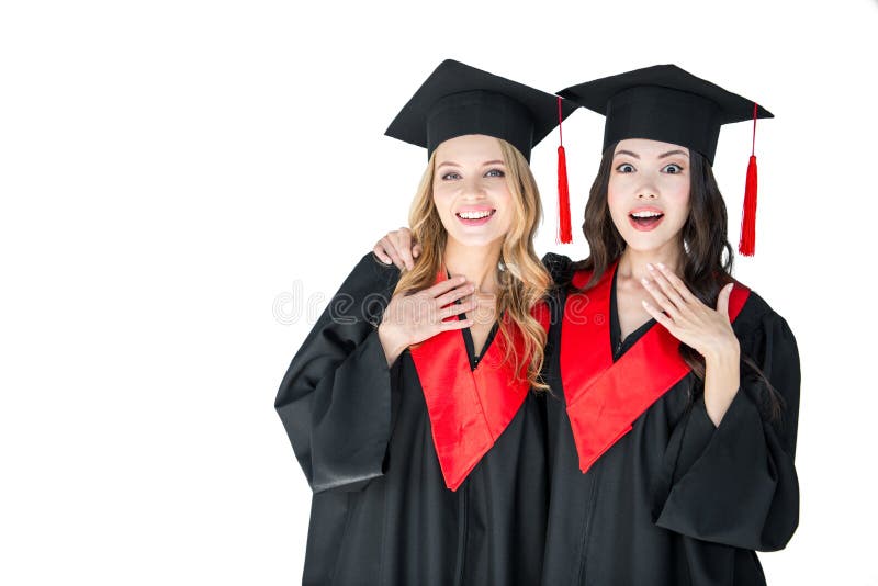 Attractive Excited Students in Graduation Caps Hugging Isolated Stock ...
