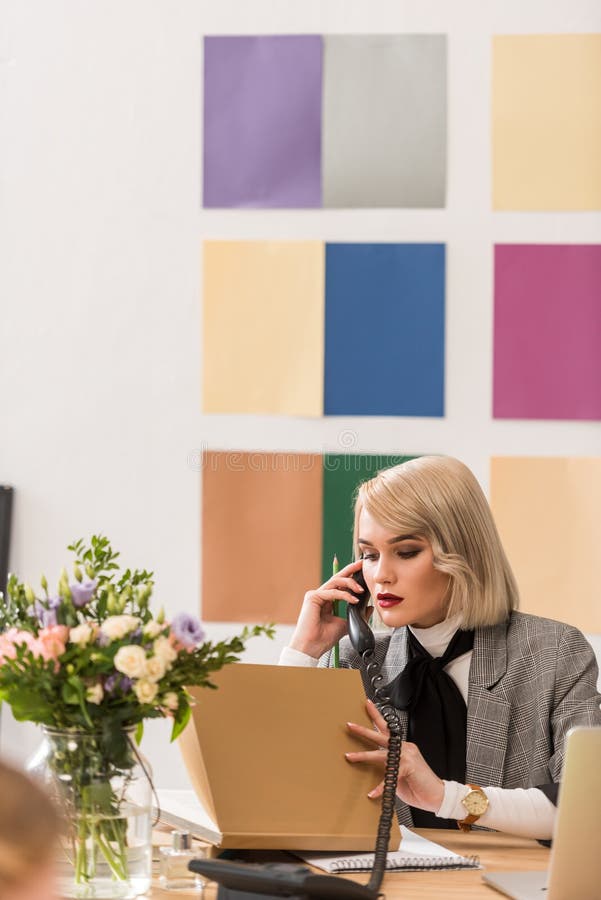 Attractive Fashion Magazine Editor with Colors Palette on Wall Stock ...