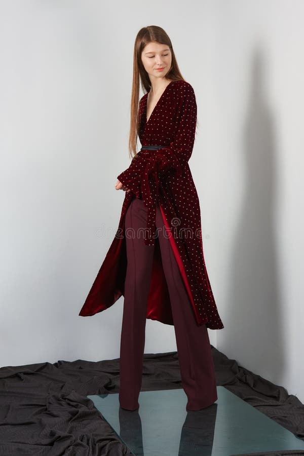 Attractive Fashion Model in Pants and Long Robe Stock Image - Image of ...