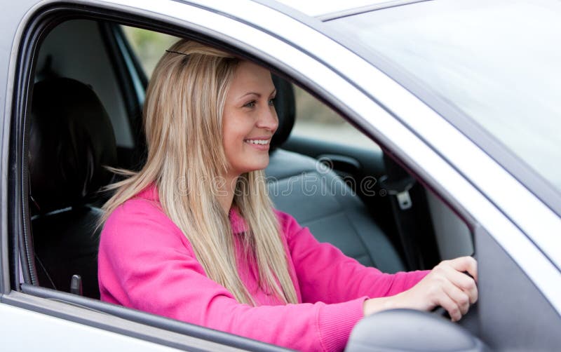 Attractive Female Driver at the Wheel Stock Photo - Image of people ...