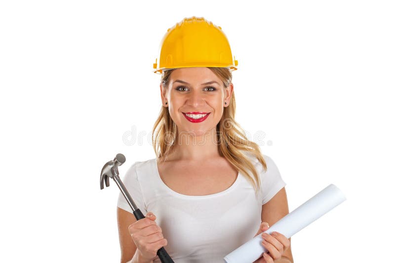 Attractive Female Engineer with House-project in Her Hands Stock Photo ...