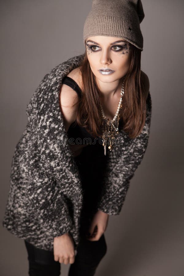 Attractive Female Hat Coat Leaning Forward Stock Photos - Free ...