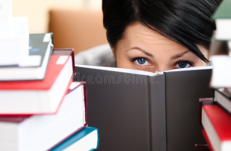 Attractive Female Looks Out Over the Book Stock Image - Image of learn ...