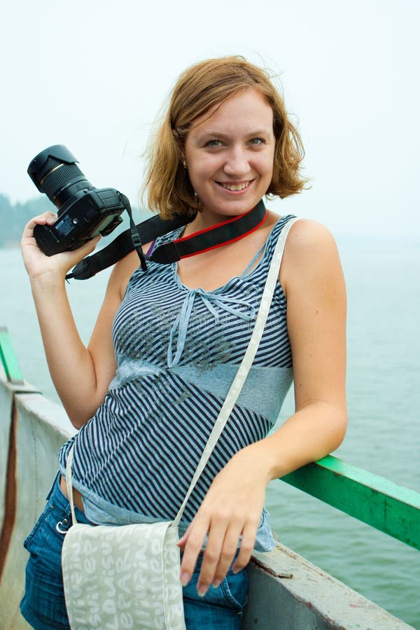Attractive Female Photographer with Camera Stock Image - Image of woman ...