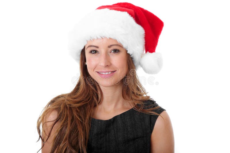 Cute Woman in Santa Hat on Christmas Morning Stock Photo - Image of ...