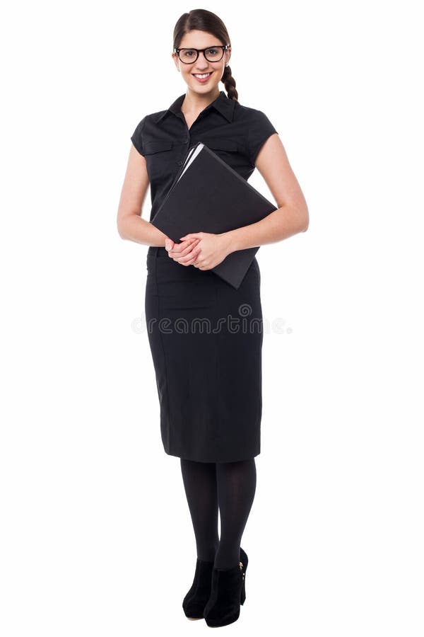 Attractive Female Secretary Holding Files Stock Photo - Image of ...