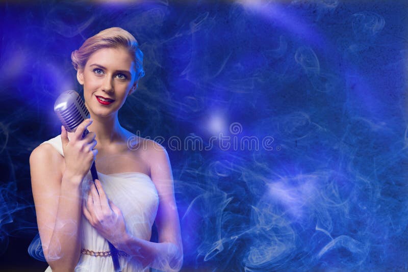 Attractive Female Singer with Microphone Stock Image - Image of ...