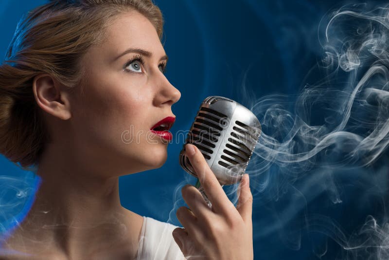 Attractive Female Singer with Microphone Stock Image - Image of band ...