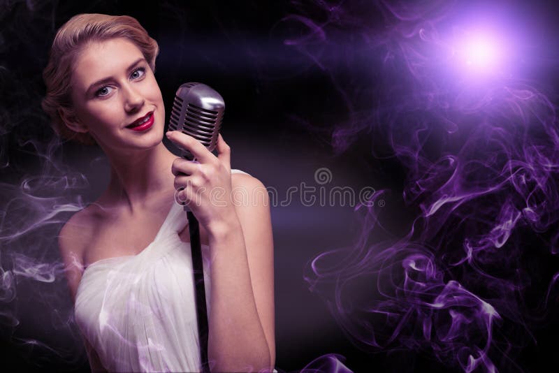 Attractive Female Singer with Microphone Stock Photo - Image of beauty ...