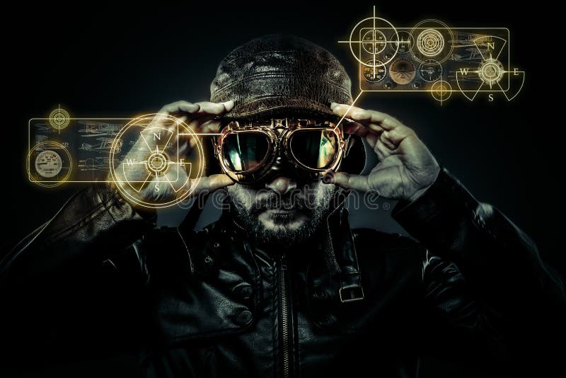 Attractive Fighter Pilot with Hat and Glasses Era Stock Photo - Image ...