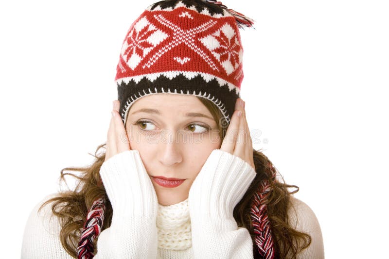 Attractive Freezing Woman with Cap and Scarf Stock Photo - Image of ...