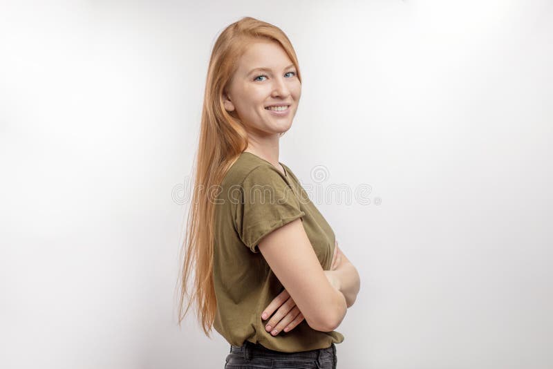 An Attractive Ginger Model with Positive Expression Stock Image - Image ...