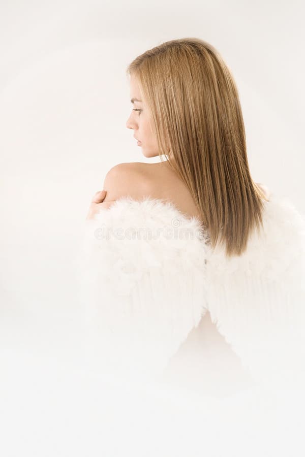 Attractive Girl with Angel Wings Back View Stock Photo - Image of alone ...