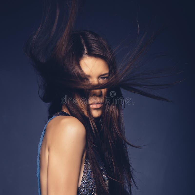 Attractive Girl with Flying Hair Stock Photo - Image of fashion, studio ...