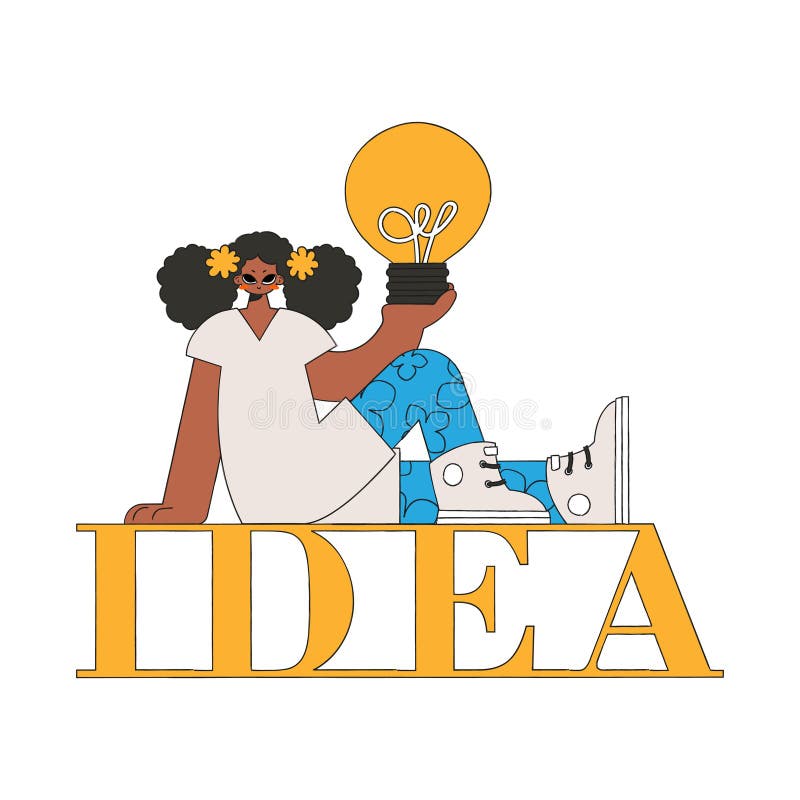An Attractive Girl is Holding a Light Bulb. Idea Theme. Stock Vector ...