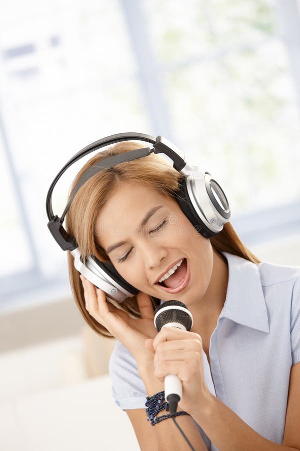 Attractive Girl Singing Eyes Closed Stock Image - Image of caucasian ...
