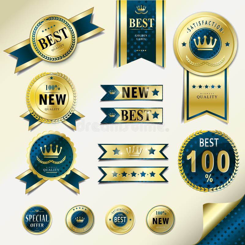 Attractive Golden Labels Design Set Stock Illustration - Illustration ...
