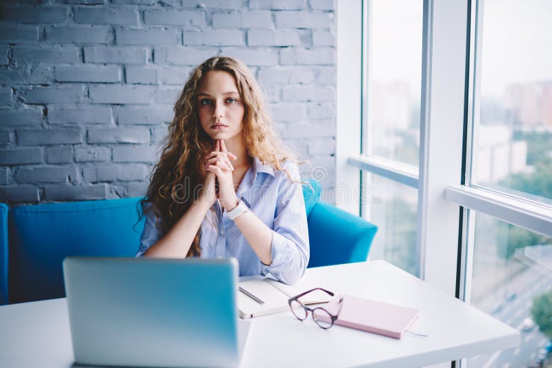 Attractive Graphic Designer Developing Website on Computer in Coworking ...