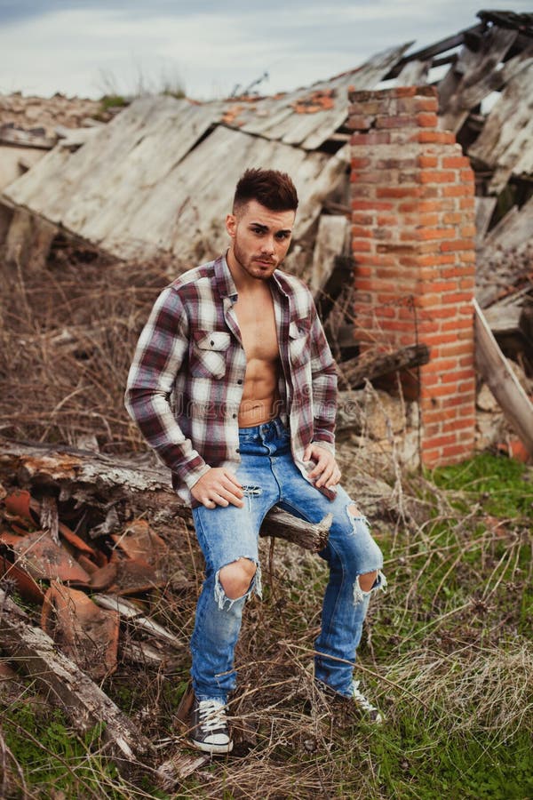 Attractive Guy with the Plaid Shirt Open Showing His Chest Stock Image ...