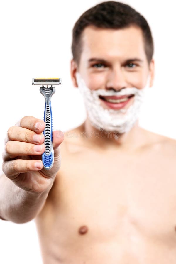 Attractive Guy is Presenting Tool for Shaving Stock Photo - Image of ...