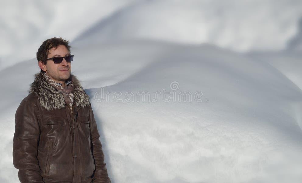Attractive Guy and Snow. Large Copyspace Stock Image - Image of ...
