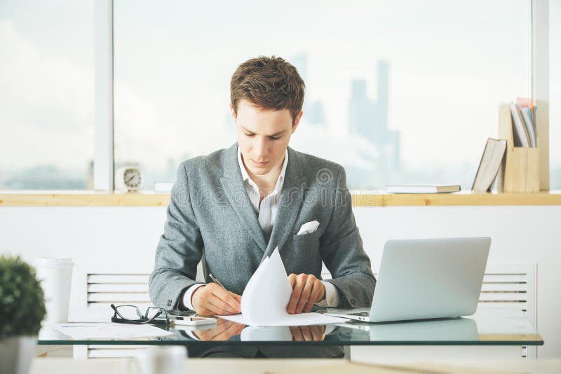 Attractive Guy Working on Project Stock Photo - Image of laptop ...