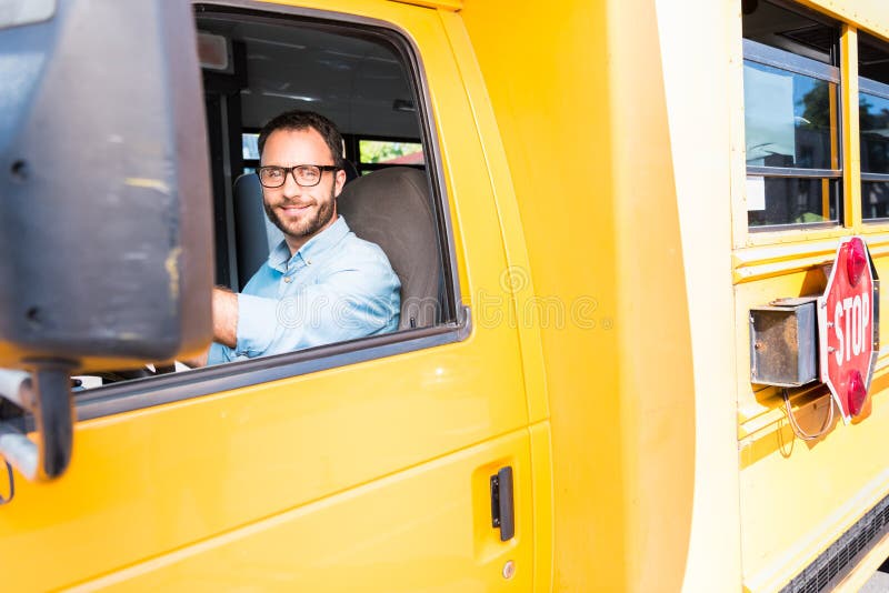 Attractive Happy School Bus Driver Looking Stock Photo - Image of auto ...