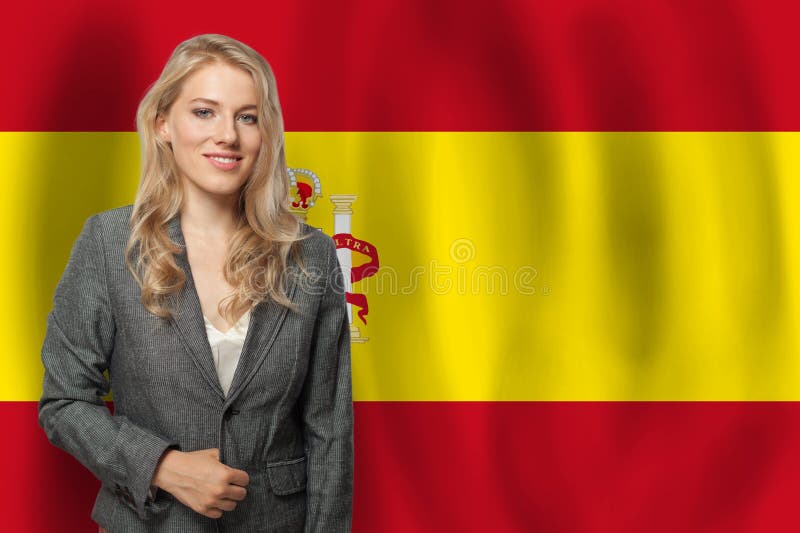 Attractive Happy Woman with Flag of Spain Stock Image - Image of ...