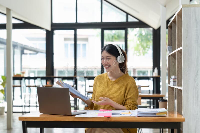Attractive Happy Young Girl Student Studying at the Cafe, Sitting at ...