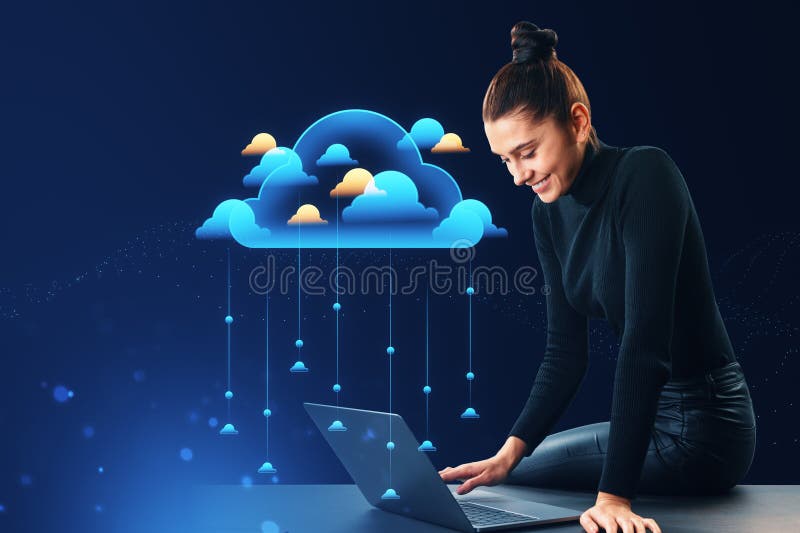 Woman Sitting Laptop Big Server Stock Photos - Free & Royalty-Free ...
