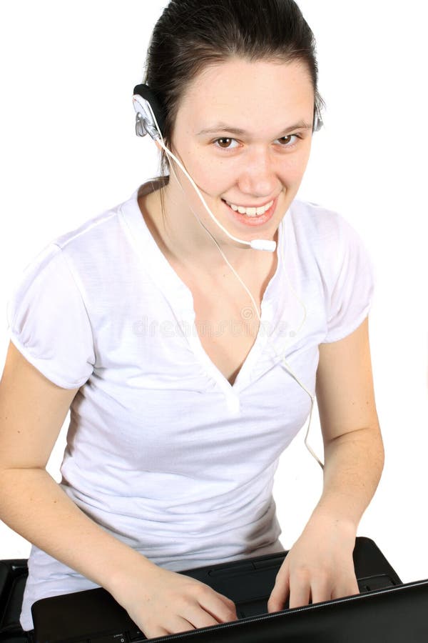 Attractive Headset Girl with Laptop Stock Photo - Image of laptop, girl ...