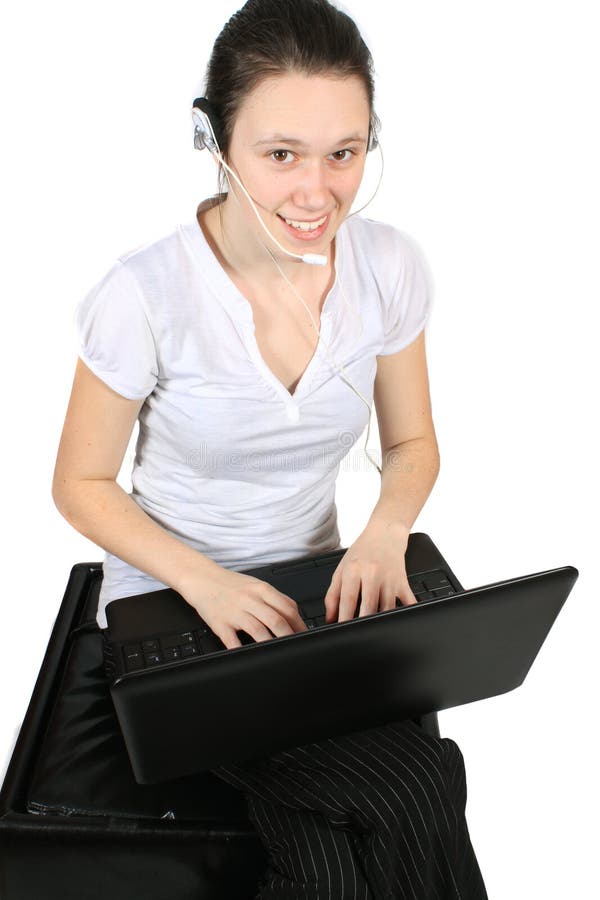 Attractive Headset Girl with Laptop Stock Image - Image of helping ...