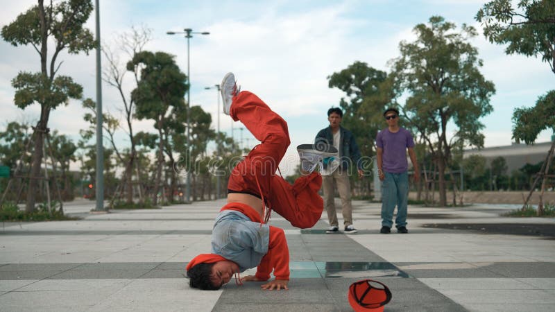 Attractive Hipster Doing B-boy Dancing with Multicultural Friend ...