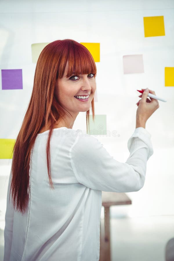 Attractive Hipster Woman Writing on Sticky Notes Stock Image - Image of ...