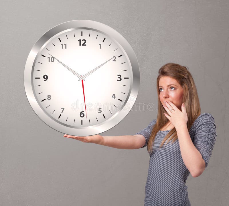 Attractive Lady Holding a Huge Clock Stock Image - Image of moment ...
