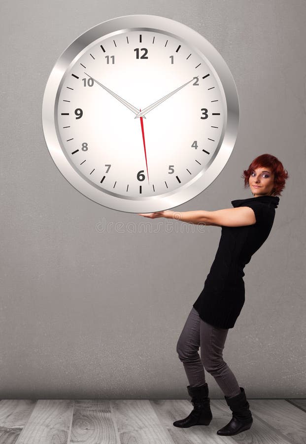 Attractive Lady Holding a Huge Clock Stock Image - Image of beautiful ...