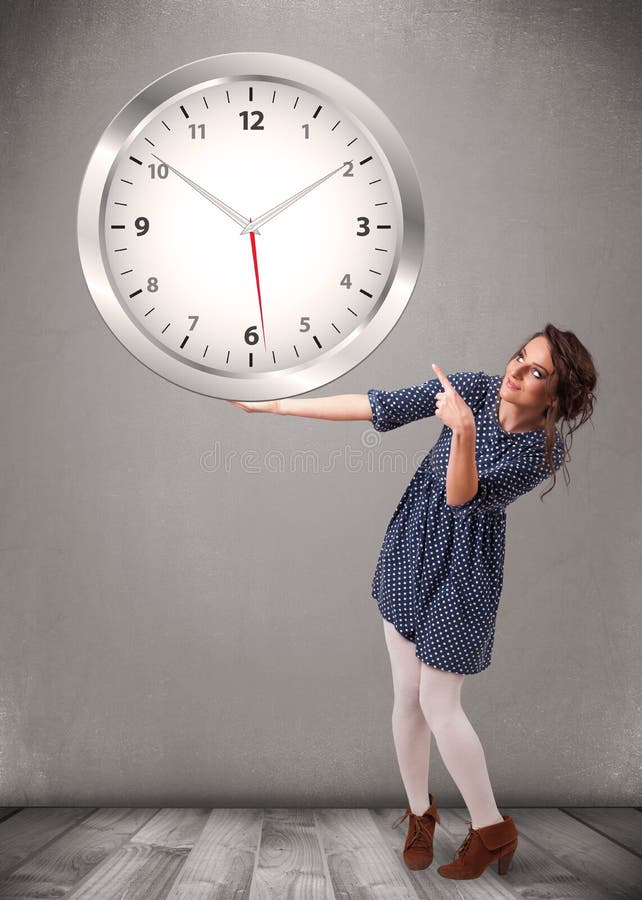Attractive Lady Holding a Huge Clock Stock Image - Image of hand, clock ...