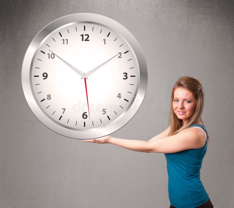 Attractive Lady Holding a Huge Clock Stock Image - Image of caucasian ...
