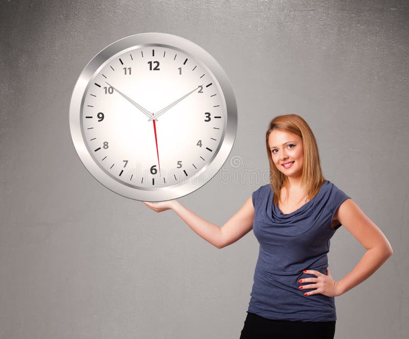 Attractive Lady Holding a Huge Clock Stock Image - Image of hand, clock ...