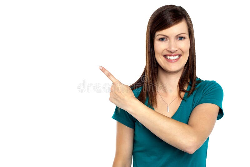 Attractive Lady Pointing Towards Copy Space Area Stock Photo - Image of ...
