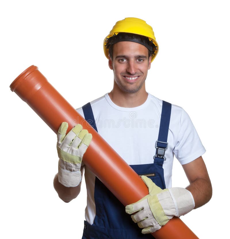 Smiling Worker with a Water Pipe Stock Image - Image of area, people ...