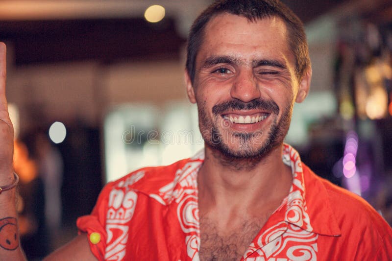 Attractive Male Barman is Looking at Camera and Smiling Stock Image ...