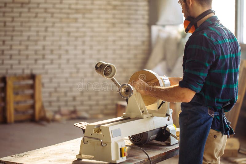 Attractive Man Begin Doing Woodwork in Carpentry Stock Image - Image of ...