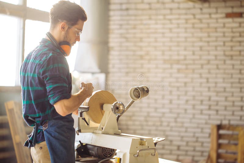 Attractive Man Begin Doing Woodwork in Carpentry Stock Image - Image of ...