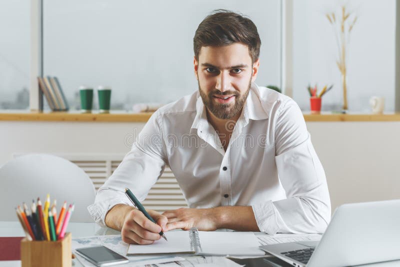Attractive Man Doing Paperwork Stock Photo - Image of professional ...