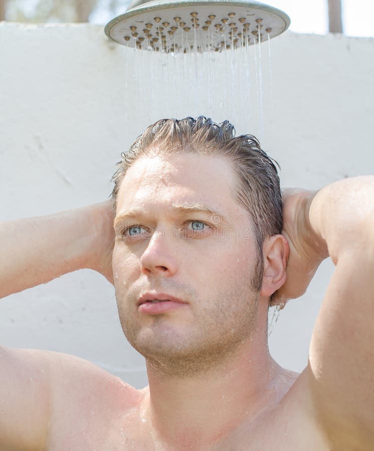 Attractive Man Having Shower Stock Photo - Image of caucasian, fresh ...