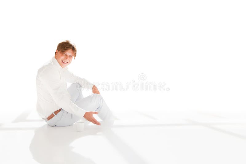Inviting Business Man Sitting on Chair Stock Image - Image of adult ...