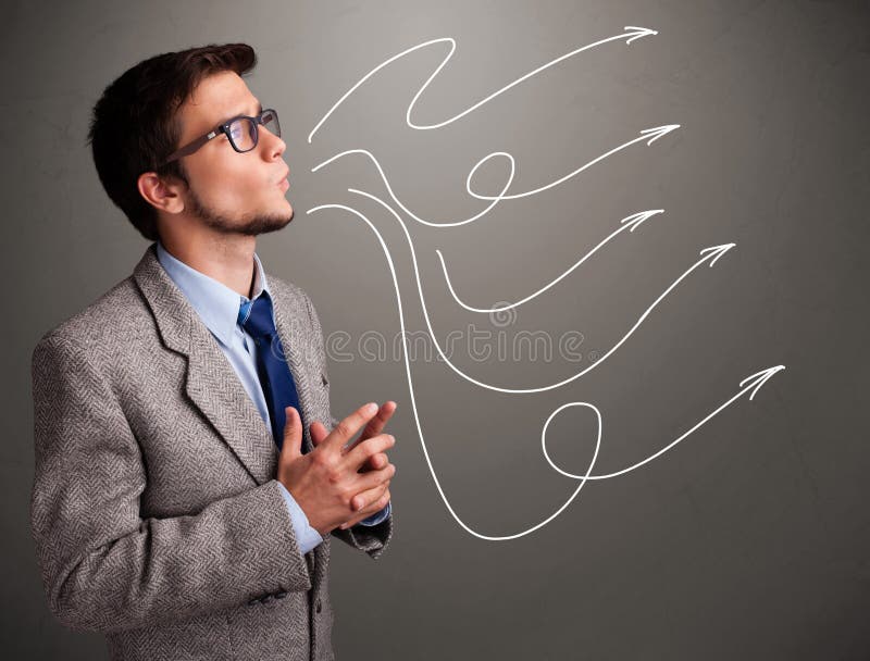 Attractive Man Looking at Multiple Curly Arrows Stock Image - Image of ...