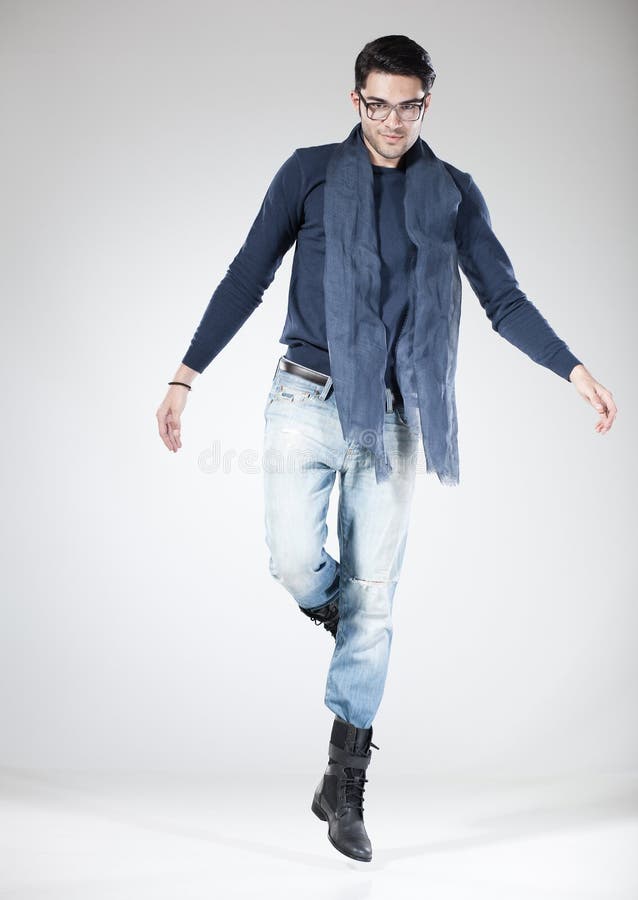 Attractive Man Posing in the Studio - Full Body Stock Image - Image of ...