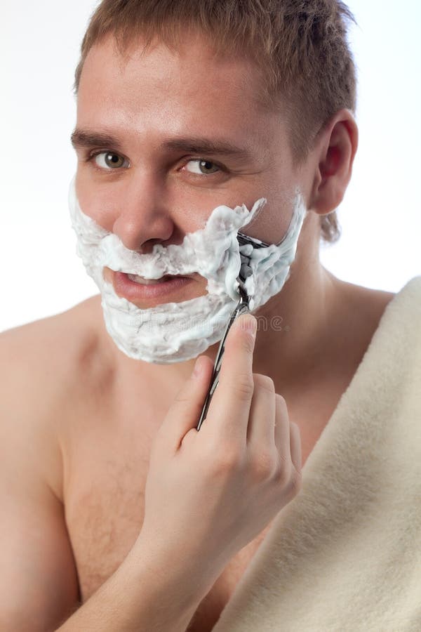 Attractive Man Shaving His Face Stock Image - Image of caucasian ...